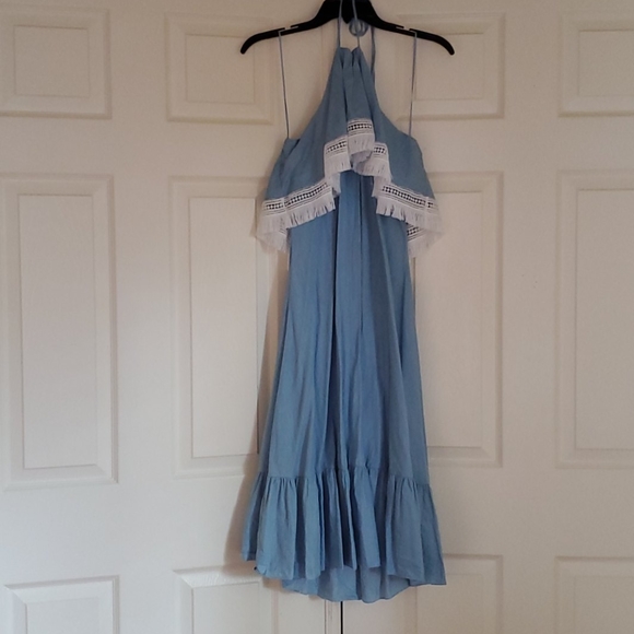 Lulus | Dresses | Renamed Halter Dress Bluewhite Fringe Size Medium ...